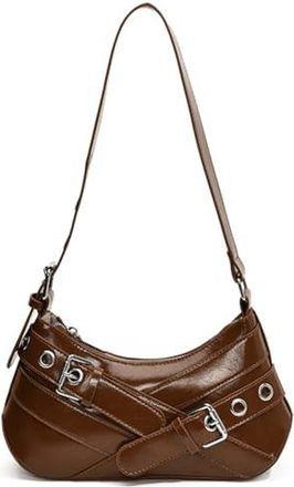 Generic Femmes PU Vintage Top Poignée Sac Fermeture Éclair Y2k Rétro Hot Girl Sac à Main Mode Sac à Bandoulière Style Cool Épaule Tote, marron clair