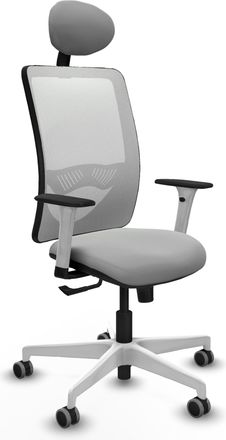Piqueras y Crespo Schreibtischstuhl Zulema in Wei&szlig; und Grau, mit schwarzen und wei&szlig;en Armlehnen, h&ouml;henverstellbarer Lendenwirbelst&uuml;tze und festem Kopfteil, ausgestattet