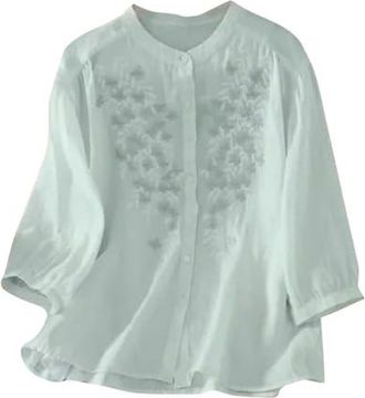 Generic Chemisier en mousseline pour femme - Chemisier d&eacute;t&eacute; &agrave; manches courtes - T-shirt m&eacute;di&eacute;val - Manches 3/4 - Tunique en lin - L&eacute;ger - Col en V - &Eacute;l&eacute;gant -