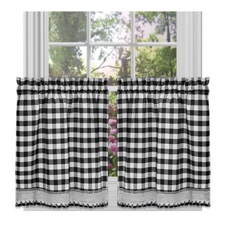 Achim Achim Home Decor Fenstervorhang-Set, kariert, 147 cm Breite, 91 cm Länge, Schwarz & Weiß Karierte Vorhänge - lichtfilternde Vorhänge für Küche, Schlaf