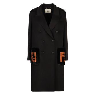 Fendi Wollmantel mit doppelreihiger Knopfleiste und Reverskragen - - Coats - Damen - Schwarzk - L