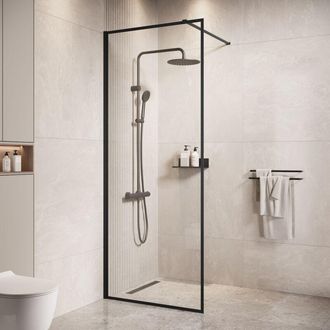 Badplaats Badplaats - Duschwand Georgia 90 x 200cm Glas Duschabtrennung Schwarz - Walk