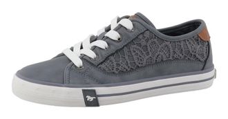 Mustang Jeans Sneaker MUSTANG SHOES Winona, Damen, Gr. 38, jeansblau, Lederimitat, Textil, Schuhe Sneaker, Freizeitschuh, Halbschuh, Schn&uuml;rschuh mit Makramee-Sticke