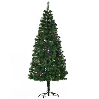 HOMCOM K&uuml;nstlicher Weihnachtsbaum 180cm Realistischer Tannenbaum mit 48 dekorativen Ornamenten und Metallhalterung f&uuml;r Weihnachtsdekoration Farbe Gr&uuml;n