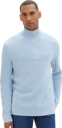Tom Tailor Herren 1038315 Strukturierter Strick-Pullover mit Troyer-Kragen, 13155-Daylight Blue Melange, XXL