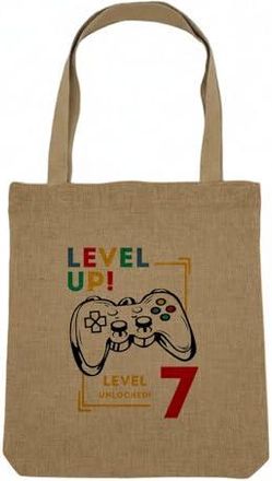 Fabulous Sac Shopping Tote Bag Aspect Lin - Level Up! Unlocked 7 Anniversaire Celebration Enfant Cadeau Jeux Video Anglais - Sac de Courses Toile Epaisse 360g 