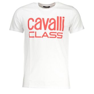 Cavalli Bold Red Logo Weißes T-Shirt