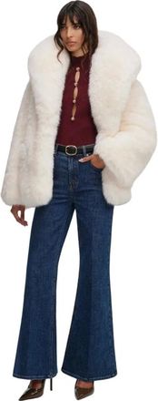 Self Portrait Femme, Vestes, Blanc, Taille: 40 FR Manteau en fausse fourrure &agrave; larges revers