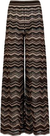D.exterior Femme, Pantalons, Brun, Taille: 40 FR Pantalon Palazzo en Maille Chevron