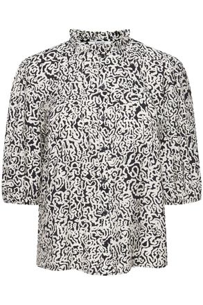 b.young BYILAMO SS Shirt Damen Bluse Kurze gemusterte Hemdbluse mit Halbarm R&uuml;schenkragen und Puff&auml;rmeln Regular Fit, Gr&ouml;&szlig;e:38, Farbe:Birch Mix (200779)