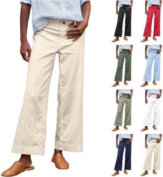 Generic Pantalon court en lin &agrave; jambes larges pour femme - Taille haute - Pantalon court d&eacute;t&eacute; d&eacute;contract&eacute; avec poches - Pantalon court &agrave; jambe large pour femm