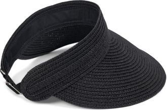 styleBREAKER Papierstroh Visor Cap einfarbig | Sonnenvisier mit elastischem Band und Hakenverschluss | Luftige Schildkappe als Sonnenhut für Damen, Farbe:Schwarz
