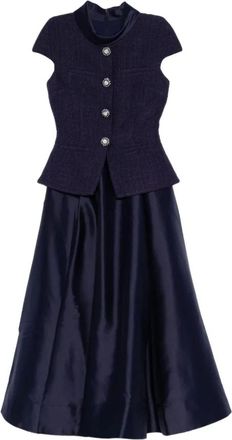 Self Portrait Femme, Robes, Bleu, Taille: 40 FR Boucle Taffeta Midi Dress