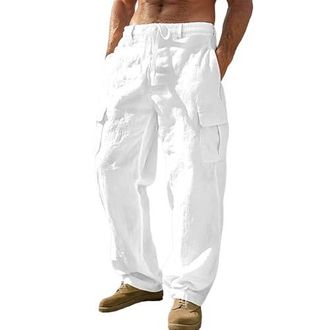 Generic Pantalon de jogging pour homme Pantalon cargo en lin Pantalon de travail d&eacute;contract&eacute; confortable respirant &eacute;t&eacute; printemps v&ecirc;tements de tous les jours C