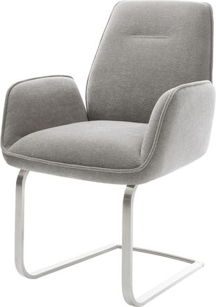 DELIFE Schwingstuhl Zoa-Flex Freischwinger flach Edelstahl Strukturstoff Soft Grau Taschenfederkern