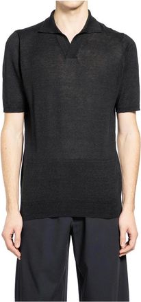 Lardini Homme, Tops, Noir, Taille: L Polo en maille coton lin