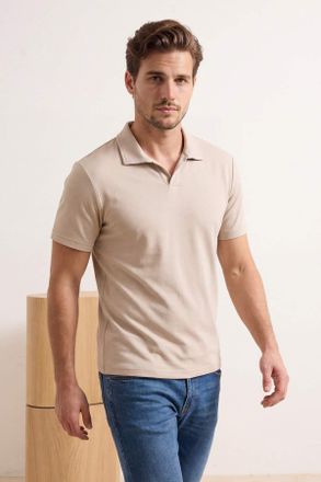 Trendyol MAN Herren Beige Einfarbig Kurz Regular Fit Poloshirts