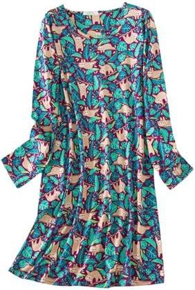 Generic Robe de nuit pour femme - Chemise de nuit &agrave; manches longues pour femmes de grande taille - Chemises de nuit amples v&ecirc;tements de nuit d&eacute;t&eacute; d&eacute;contract&eacute;s