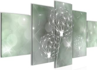 Runa Art Wandbilder Blumen Pusteblume 5 Teilig Bild auf Vlies Leinwand Deko Wohnzimmer Abstrakt Gr&uuml;n Grau 206752a