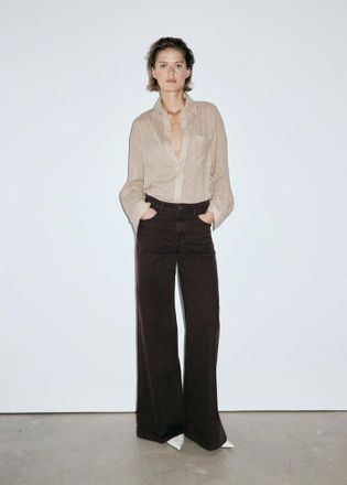 Mango Jean taille haute wideleg chocolat - Femme - 32 - MANGO