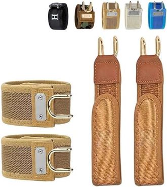 Generic Ceinture Tactique &eacute;lastique Avec Crochet M&eacute;tallique, Lat&eacute;rale R&eacute;glable, Unisexe Sans Boucle(Khaki-4PCS)