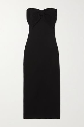 Chlo&eacute; Robe Midi Bustier En Soie M&eacute;lang&eacute;e C&ocirc;tel&eacute;e &Agrave; Noeud - Noir
