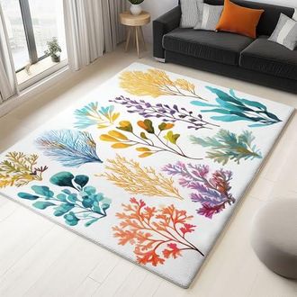 Generic Tapis de Chambre Style Minimaliste Couleur, Moquette de Salon &agrave; Poils Ras, Plantes Marines Coraux Algues Imprim&eacute; Lavable Tapis Int&eacute;rieur pour D&eacute;cor de