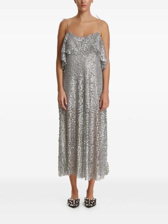 Pinko robe mi-longue ornée de sequins à volants - Gris