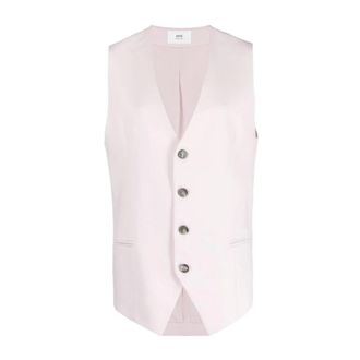 Ami Femme, Vestes, Rose, Taille: 36 FR Gilet Rose en Laine avec Fermeture &agrave; Boutons