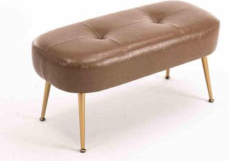 Generic Schuhwechselbank Mit Ledersitz Und Goldenem Metallrahmen - Moderner Aufbewahrungshocker for Den Eingangsbereich, Flur, Badezimmer, Korridor (29,5 X 13