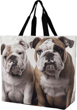 Generic Deux Adorables Bouledogues Sac A Main Femmes Pliable Tote Bag D&eacute;contract&eacute; Sac Cabas Pour Voyage Shopping Gym