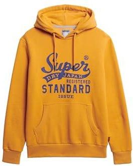 Superdry Sweat &agrave; capuche standard pour homme avec inscription, Thrift Gold chin&eacute;, S