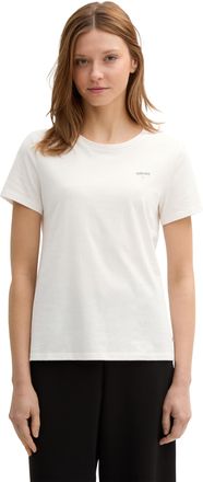 Tom Tailor Damen Basic T-Shirt aus Baumwolle mit Print, 10332 - Off White, XS