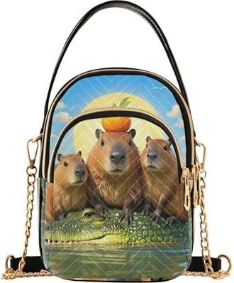 Mnsruu Sac à bandoulière pour femme, sac à dos amusant Capybara crocodile orange, sac à main, petit sac à bandoulière avec sangle réglable