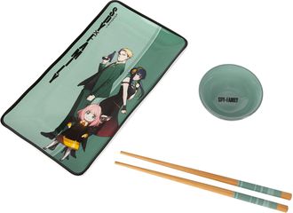 Silver Buffalo Spy X Family Japanisches Anime mit Anya Forger, Loid (Twilight) und Yor (Dorn Princess) Keramik-Sushi-Set mit Dip-So&szlig;enschale und passenden Essst&auml;bche