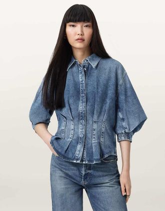 AllSaints Nancy - Jeanshemd in Vintage Indigo-Blau