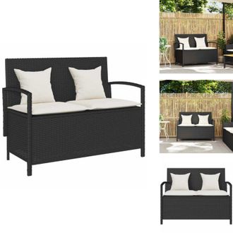 vidaXL Banc de rangement de jardin avec coussin noir r&eacute;sine tress&eacute;e - Banc De Rangement De Jardin - Bancs De Rangement De Jardin - Banc De Jardin - Banc