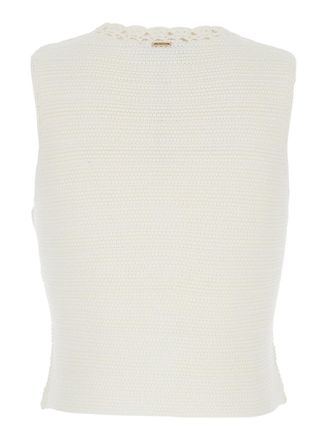 Twinset Crochet Knit V-Neck Vest - White