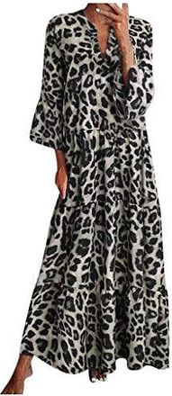 Generic Robe Longue Femme Imprim&eacute; L&eacute;opard, Robe Fashion Femme Grande Taille,Robe de Soiree Col V Manches Longues Robes D&eacute;contract&eacute;s Classique de Base Print Ro