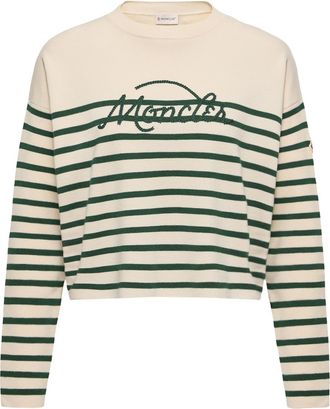Moncler Moncler Pull En Laine Ray&eacute;e, Femme, Blanc, Taille: Xl