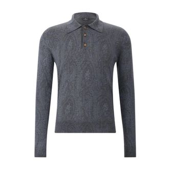 Etro Langarm-Poloshirt aus Wolle Seide - - Tops - Herren - Grau - S