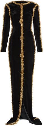 Balmain Long Velvet Dress With Embroidered Trim