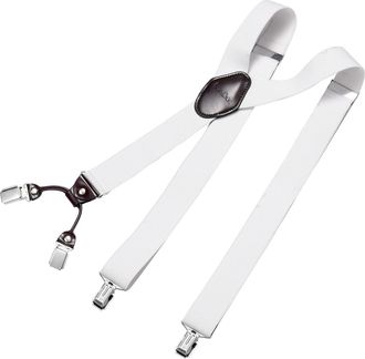 DonDon Hosentr&auml;ger Herren extra stark wei&szlig; 3,5 cm Hosentr&auml;ger Herren breit mit brauem Leder in Y-Form lang - Starke Clips passend f&uuml;r Anzug Jeans Chinos Vint