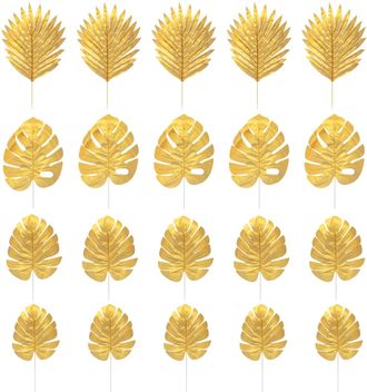 BESTOYARD Künstliche Pflanzen, Palmenblätter, Kunststoff, goldfarben, Tropische Partyblätter, Dekorationen, Hochzeitsdekorationen, simuliertes goldenes Schildkr