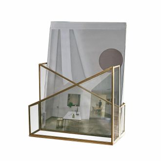 Loberon Zeitschriftenhalter Moselle - Schwarzes Regal Für Deko & Pflanzen - Wanddeko Aus Glas & Eisen - Mit Aufhängung - Verschiedene Größen - 2 Stück, Gold/k