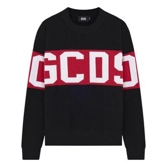 GCDS Rundhals-Sweatshirt mit Band-Logo - - Knitwear - Damen - Schwarzk - XS