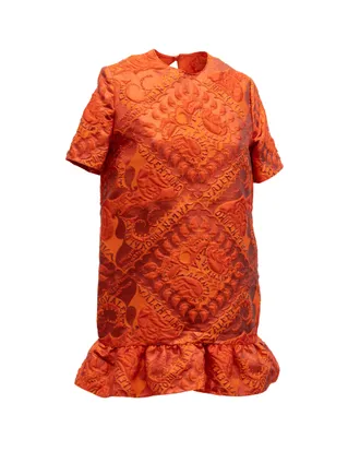 Valentino Garavani Womens Orange Short Sleeve Ruffle Hem Dress