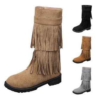 Generic Bottes dhiver mi-mollet en daim pour femme, bottes de cowboy classiques &agrave; bout rond avec fermeture &eacute;clair lat&eacute;rale, hauteur int&eacute;rieure, bottes r&eacute;tro a