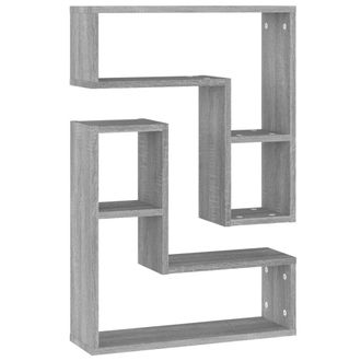 Generic Wandregal 2-teilig, Set mit Schwebenden Wandregalen mit Geometrischer Maserung, Holzwerkstoff f&uuml;r die Wohn- oder Schlafzimmerdekoration (Graues Sonoma
