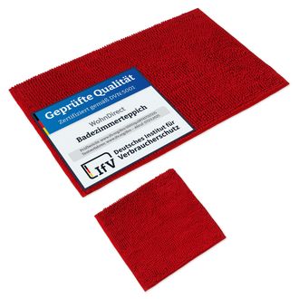 WohnDirect Badematten Set 2 teilig Rot - WC Vorleger (45x45cm), Badematte (70x120cm) - rutschfest waschbar Badezimmerteppich OHNE WC-Ausschnitt